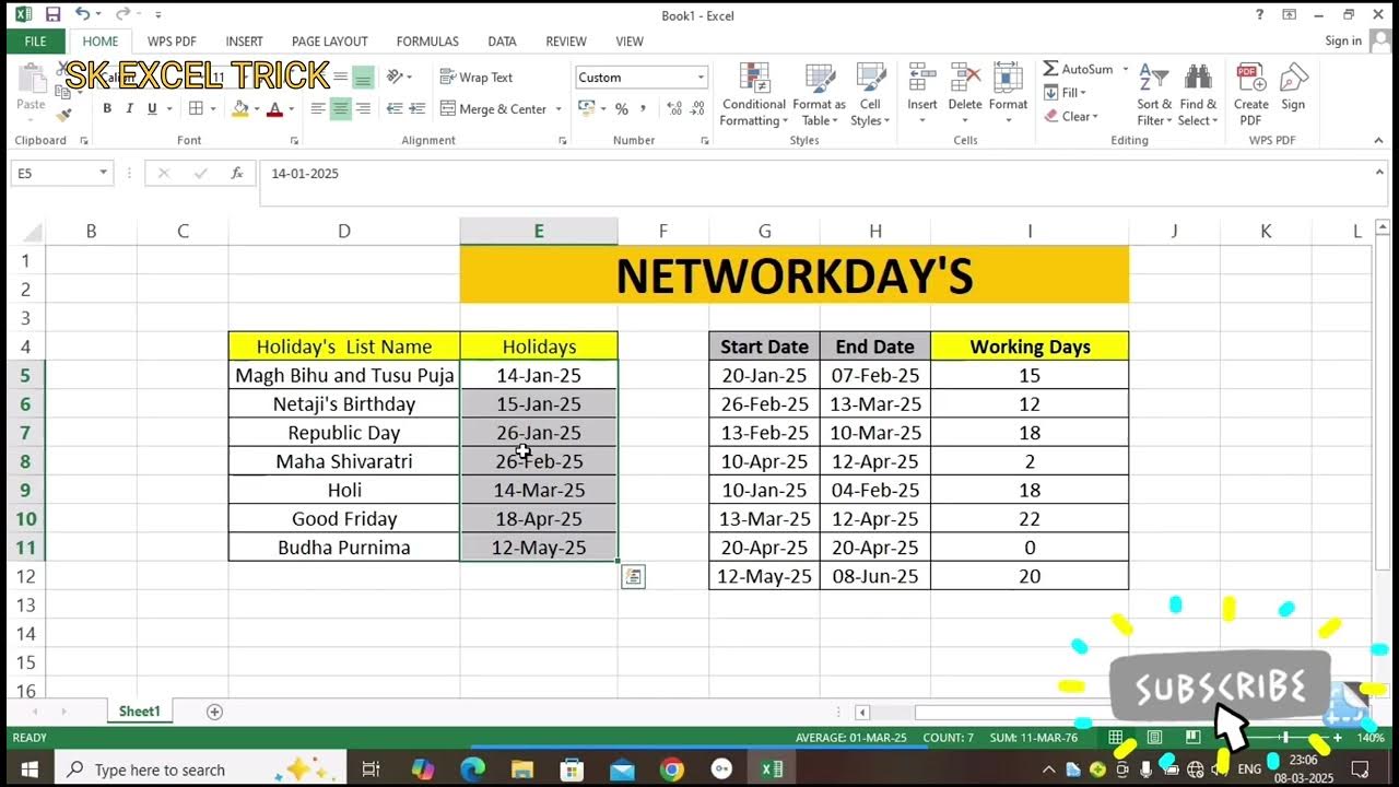 How To Calculate Working Days Between 2 Day's In Ms Excel || =NETWORKDAY'S ( ) | - YouTube