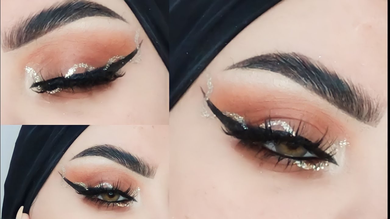 Eyes Makeup مكياج عيون بالوان ترابيه مع ايلاينر وجليتر Youtube