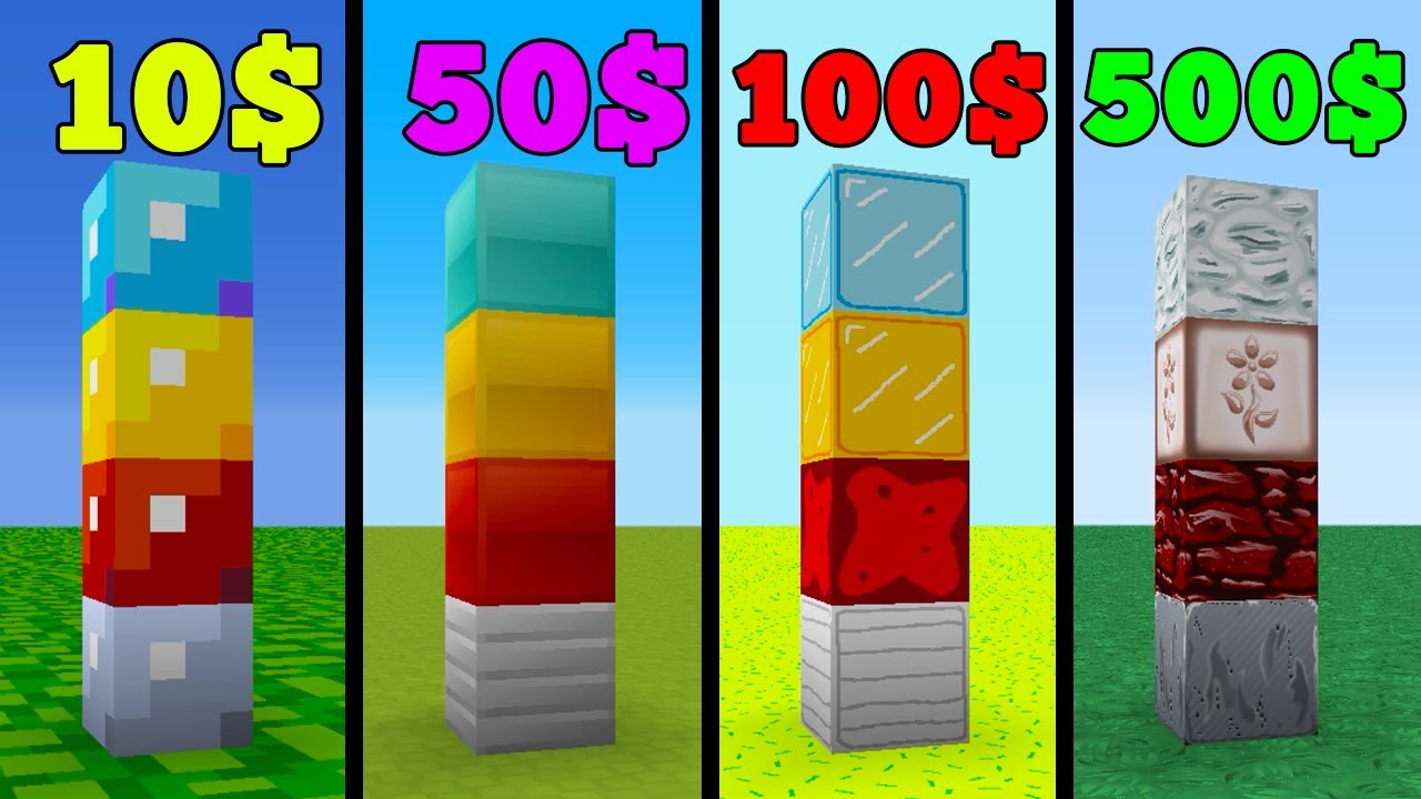 Minecraft Blocks For 10$ vs 50$ vs 100$ vs 500$ - YouTube