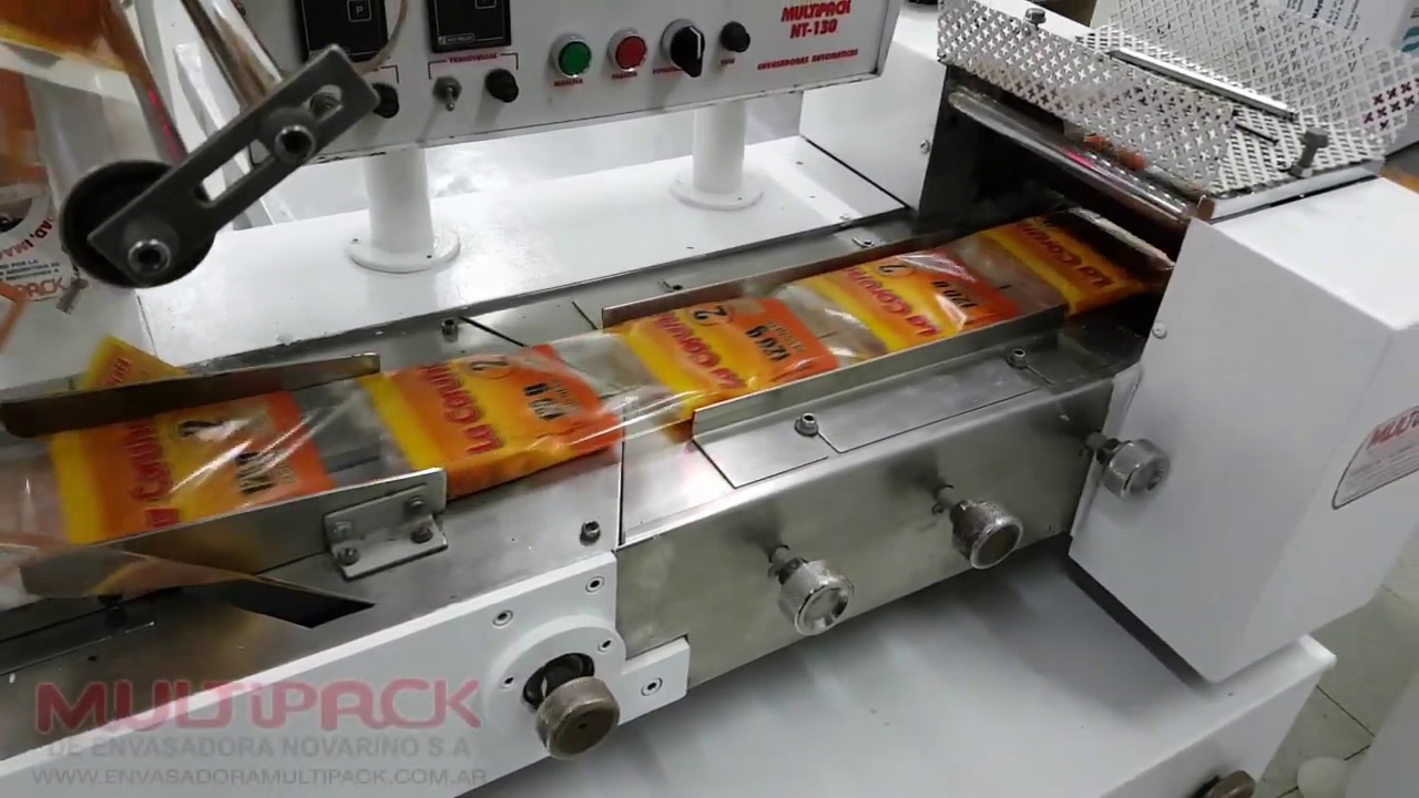 ENVASADORA FLOW PACK MULTIPACK IMPRESIÓN CENTRADA- EMPANADAS Y HAMBURGUESAS - YouTube