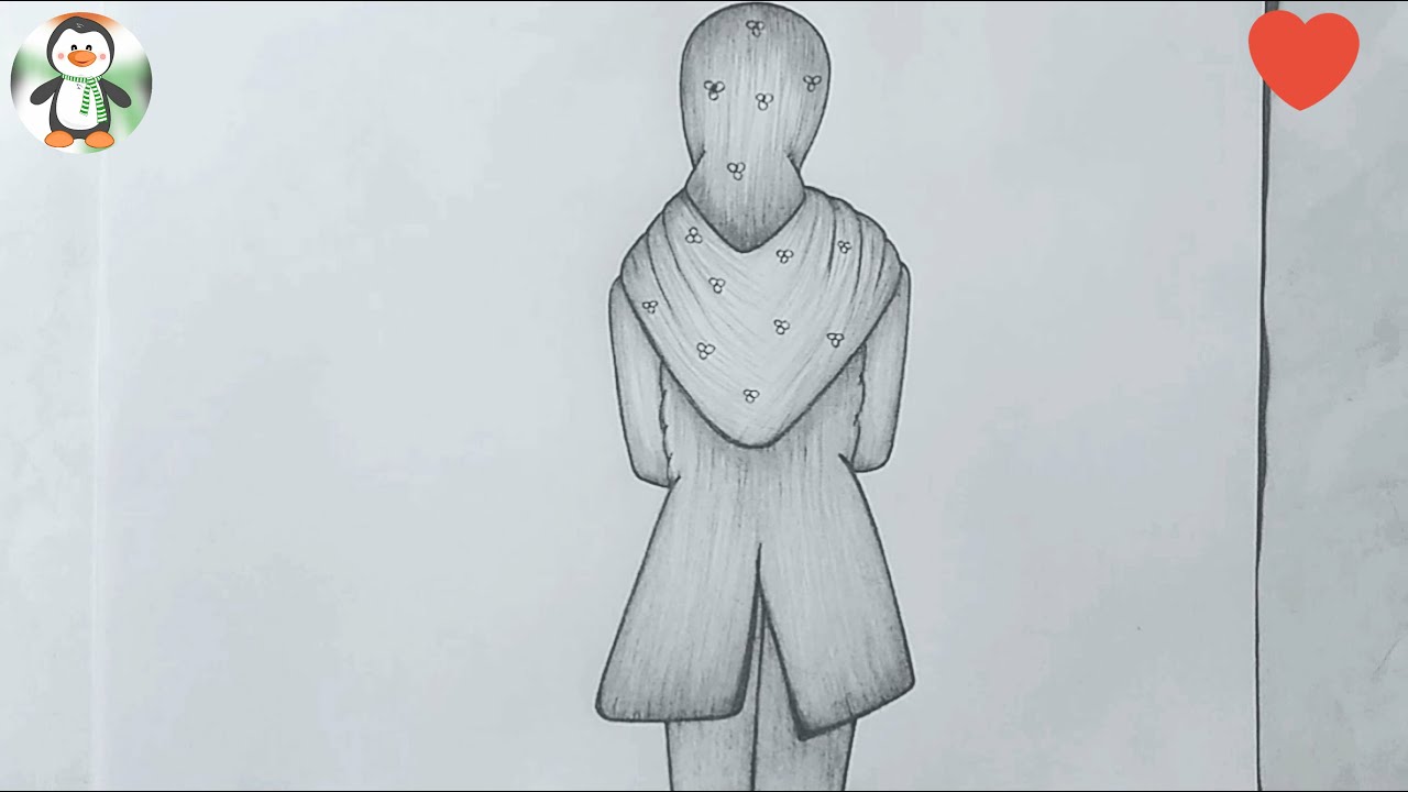 How to draw hijab girl back side drawing || hijab girl pencildrawing ...