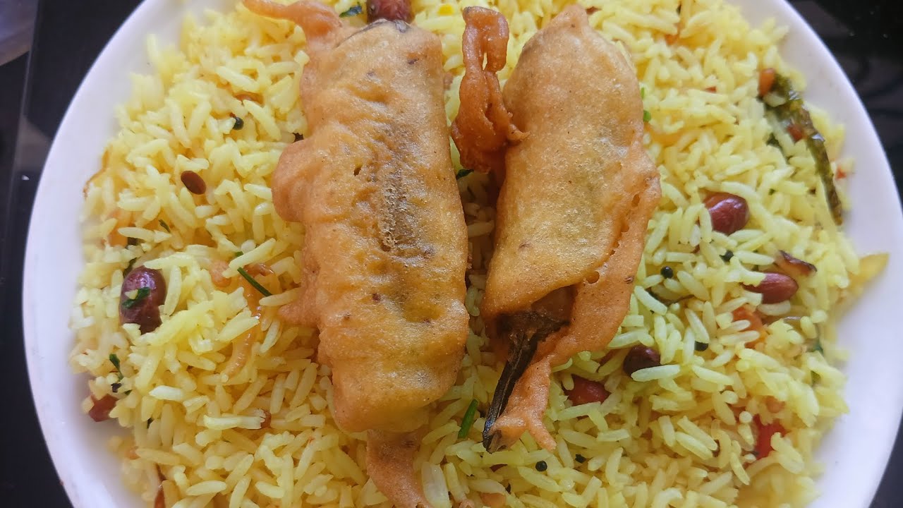 🤤 Tasty and easy lemon rice and mirchi bajji 😋🌶️😊 #lemonrice # ...