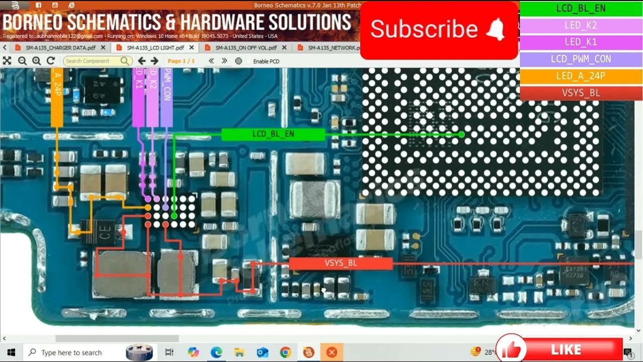 Samsung A13 (A135) lcd light diagram | samsung a135 backlight ways and circuits borneo - YouTube