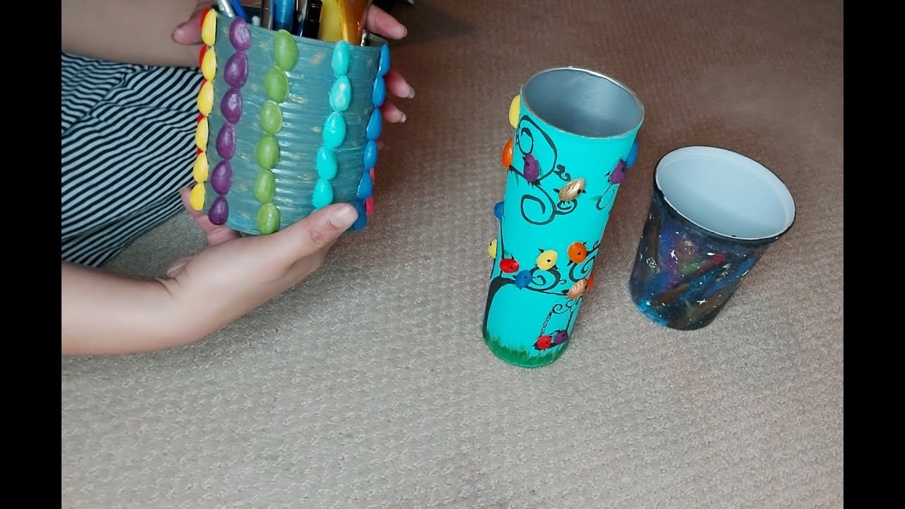 Acrylic painting on different Pringles container - YouTube
