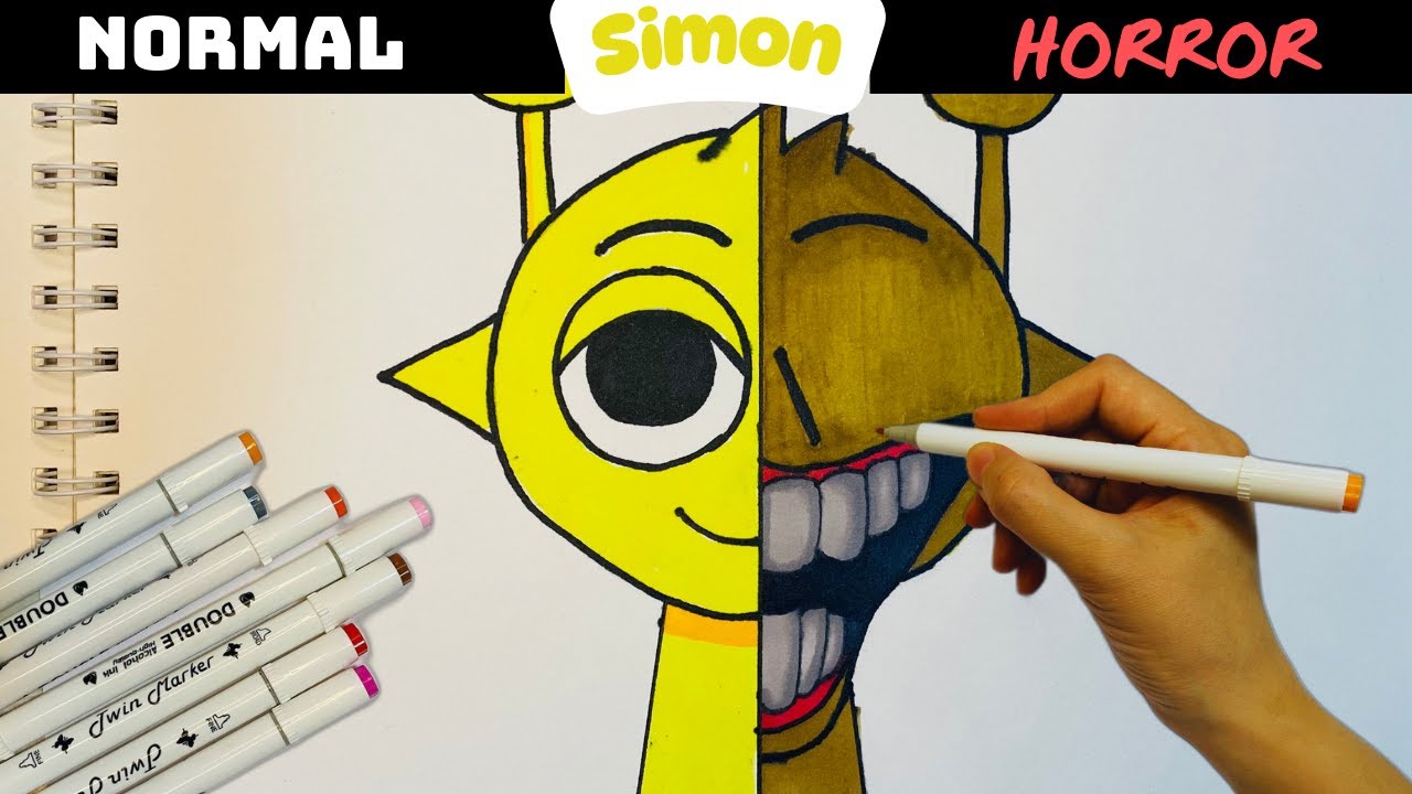 DRAWING SIMON YELLOW FROM INCREDIBOX SPRUNKI IN NORMAL AND HORROR MODE ...