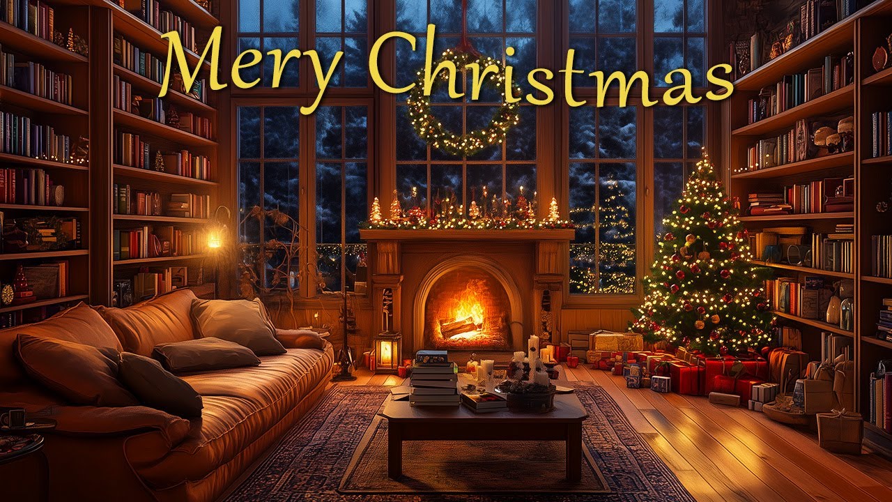 Snowy Christmas atmosphere in the study room🎄☃️ The best Christmas Jazz ...