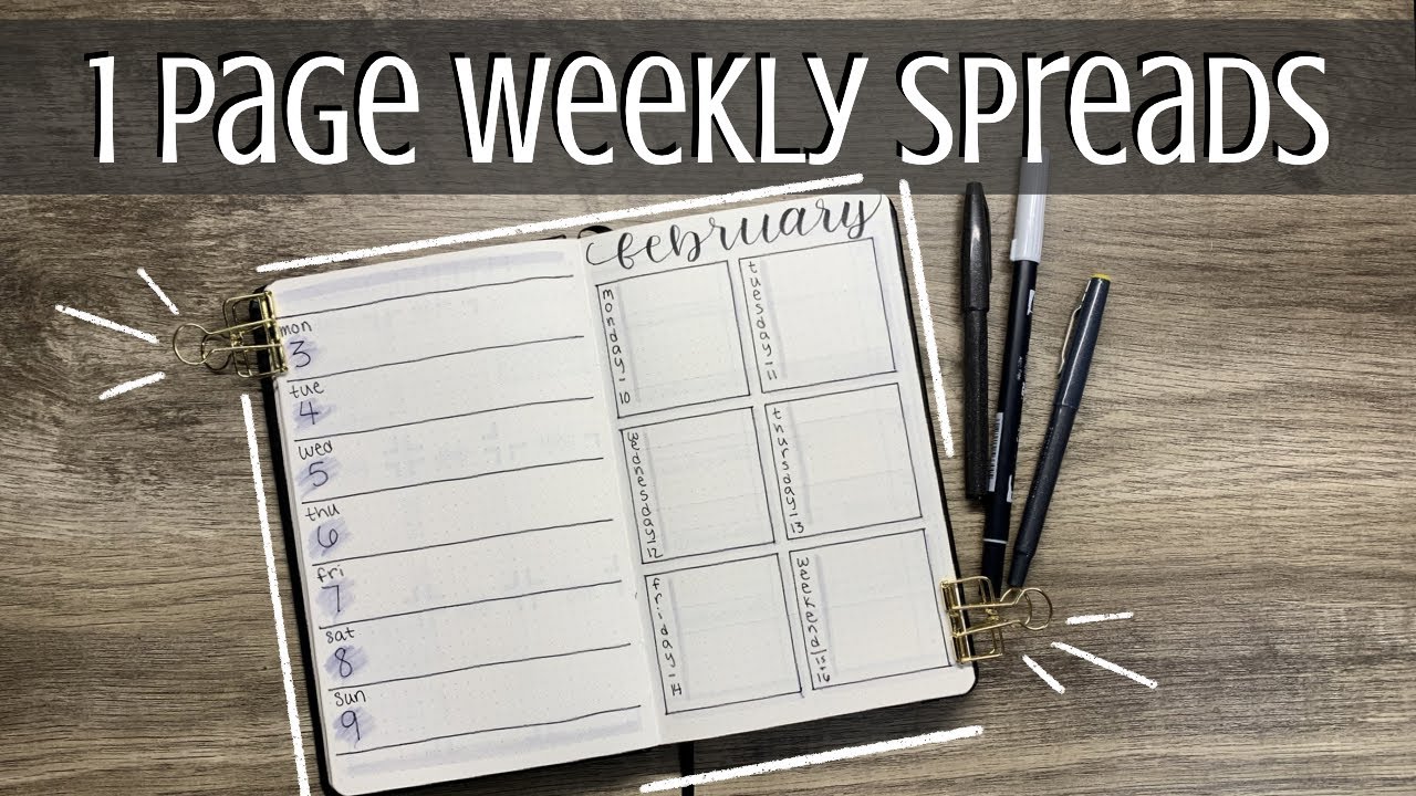 Minimal One-Page Weekly Spreads | Bullet Journal - YouTube