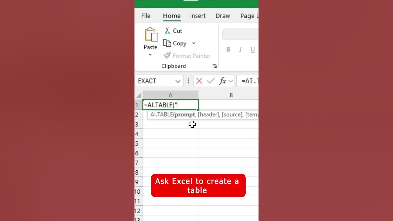 Create Tables in Excel Instantly with AI.TABLE - YouTube