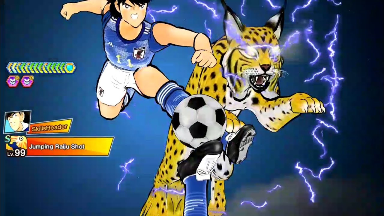 Jumping Raiju Shot (Kojiro Hyuga) - Captain Tsubasa Dream Team Skill ...