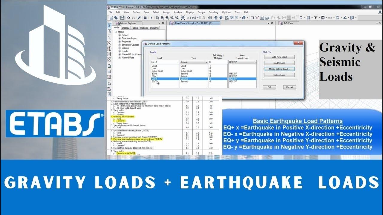 CSI ETABS - 03 - Load Pattern (Gravity Loads + Earthquake (seismic) Loads | Part 3 - YouTube
