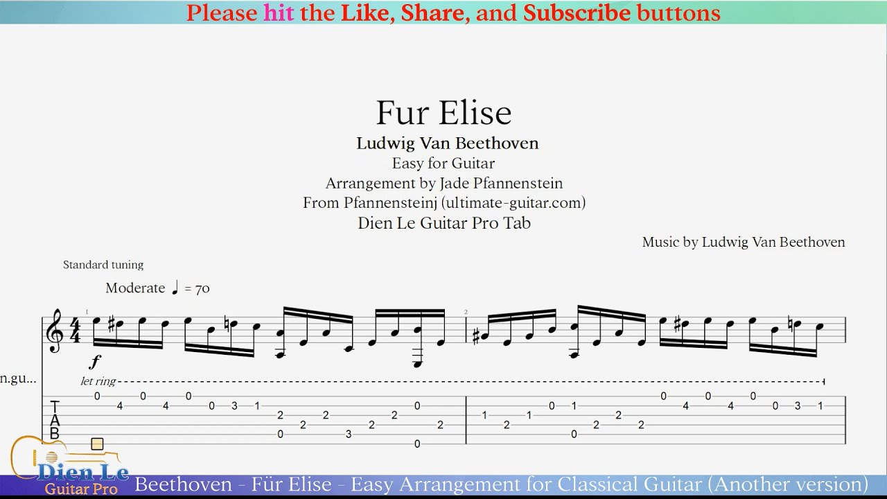 Beethoven - Für Elise - Easy Arrangement for Classical Guitar with Tab ...