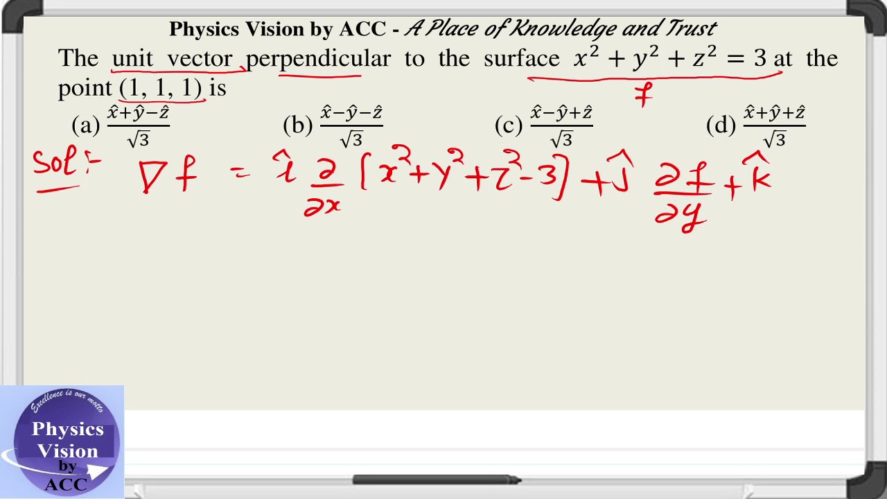 The Unit Vector Perpendicular To The Surface X 2 y 2 z 2 3 At The Point