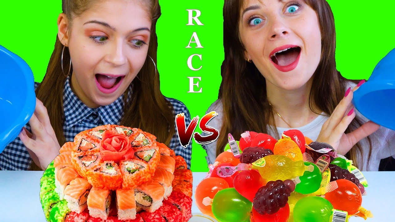 ASMR GUMMY FOOD VS REAL FOOD RACE CHALLENGE (TIK TOK JELLY, SUSHI ...