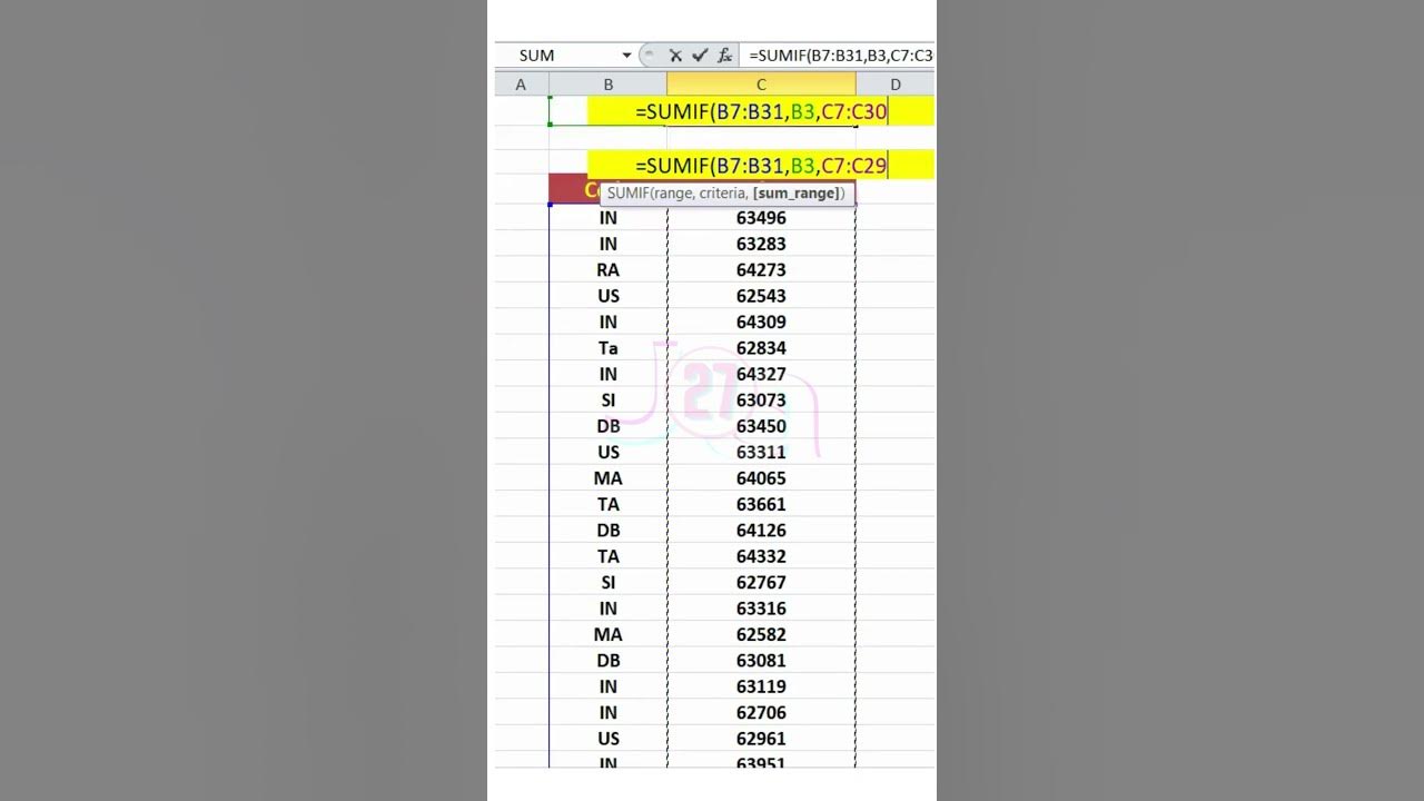 SUMIF Formula in Excel | Excel Formula for Conditional Summation | #Ja27 | #excel - YouTube