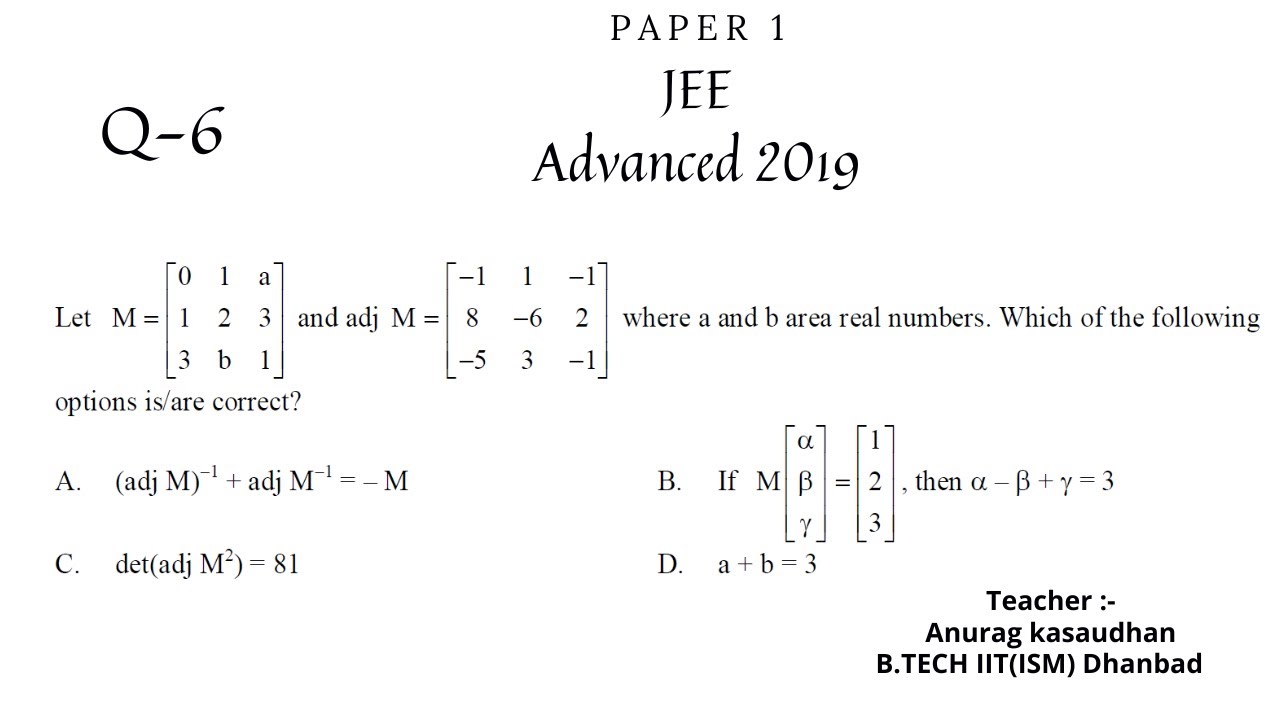 JEE Advanced 2019 Math Paper 1 (Q 6) solution | IIT JEE Maths | # ...