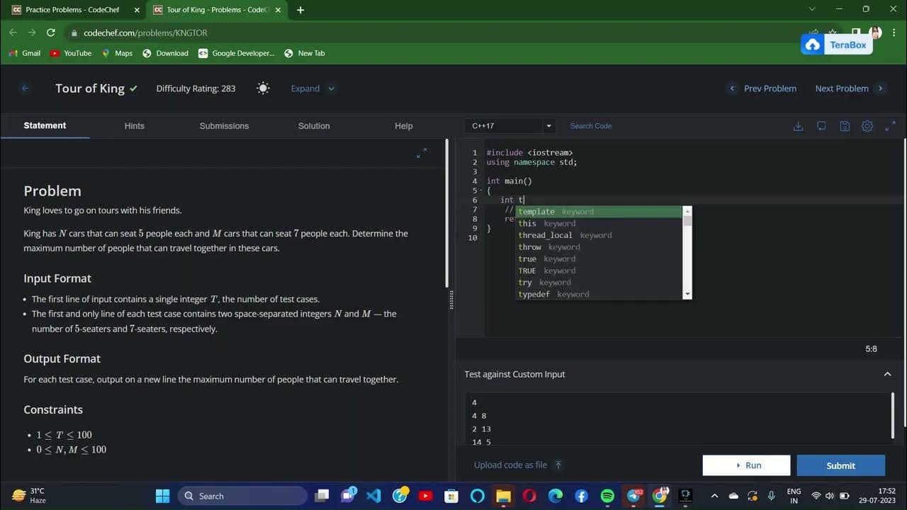 Tour Of King ,Codechef Solutions,Competitive Programming - YouTube