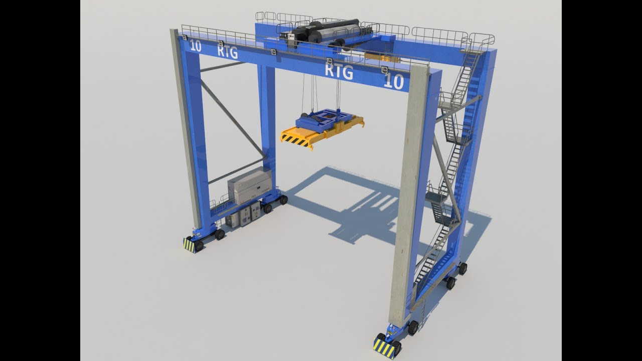 Rubber Tired Gantry Crane RTG Crane 3D Model - Realtime - YouTube