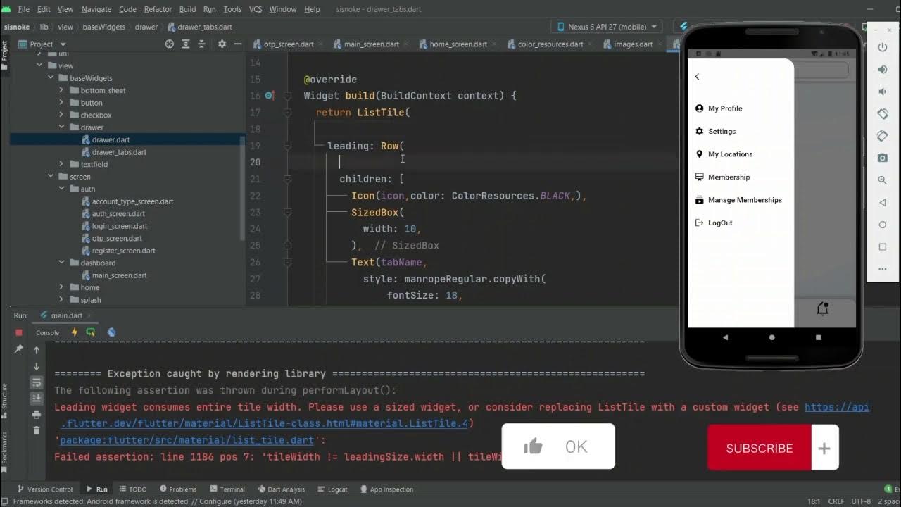 Trailing widget consumes entire tile width. Please use a sized widget, or consider replacing ...