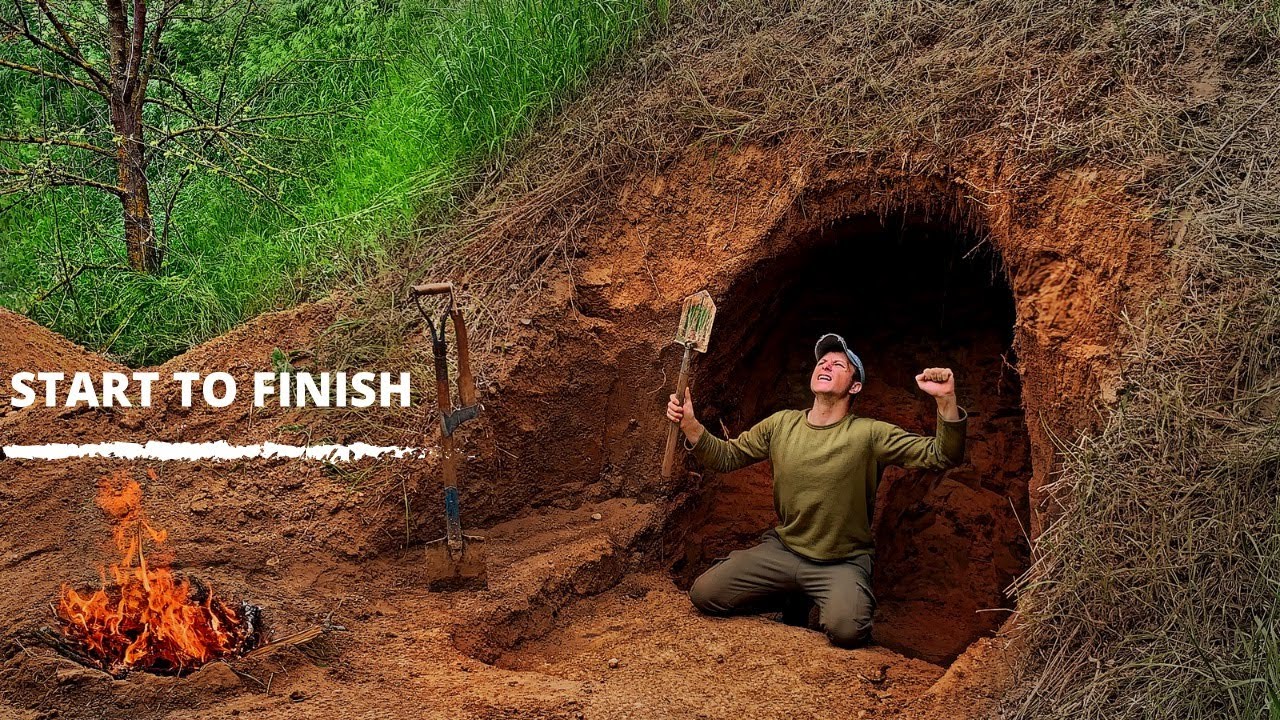 Building a Cave, Primal Shelter | Start to Finish - all Stages of ...