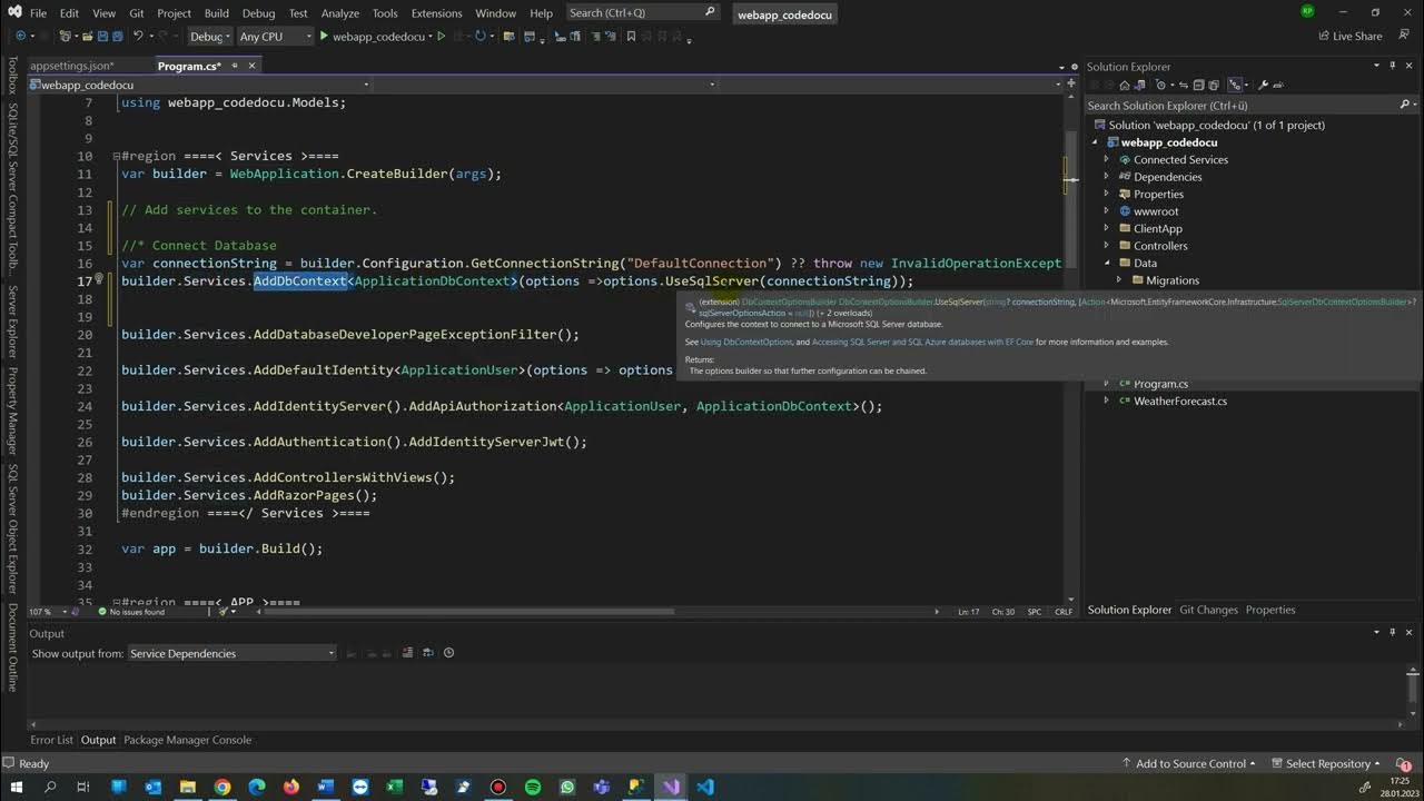 Connect Database at Asp.Net Core to Existing Server program.cs ...