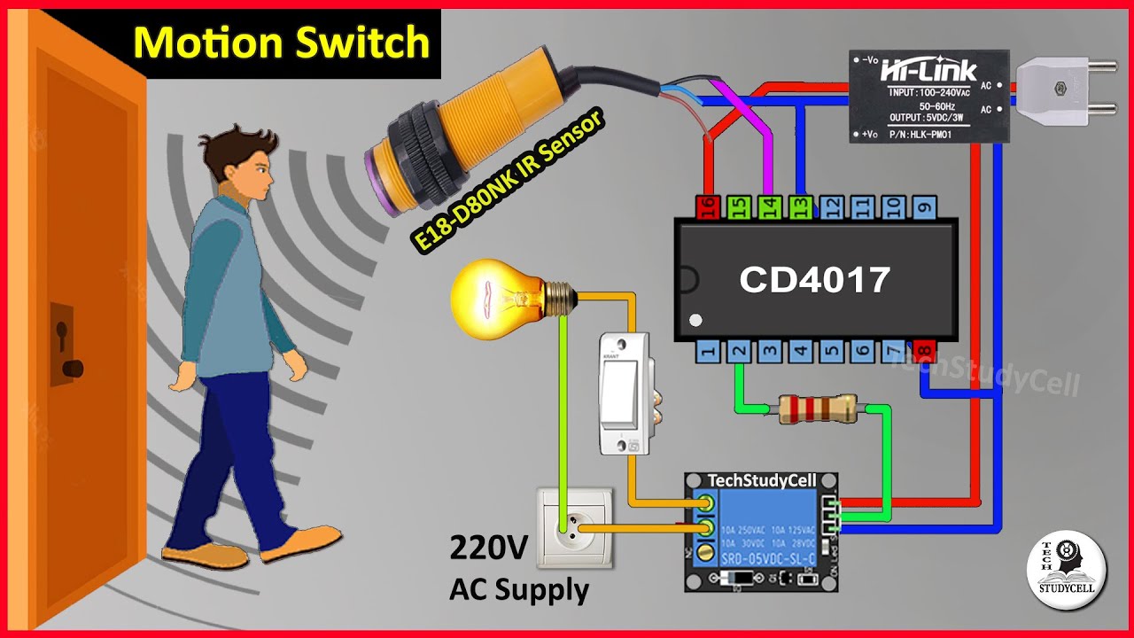 How To Make Motion Sensor Switch Using Ir Proximity Sensor Cd4017 Ic Projects Youtube 3334