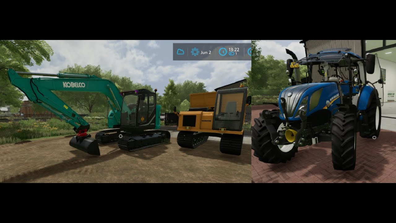 FS22 Nieuwe Kobelco sk140 en nieuwe T5 NewHolland - YouTube