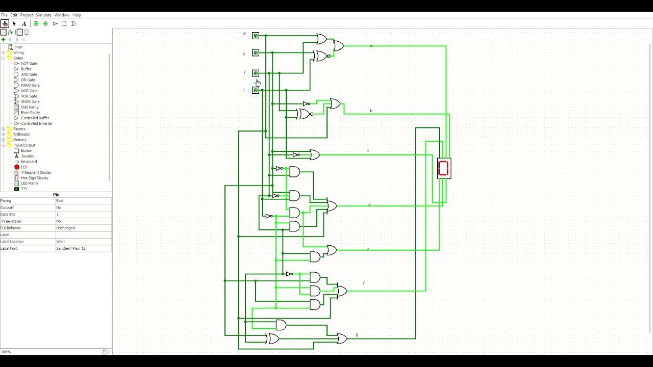 Logisim - 7-Segment Display Decoder Circuit Design - YouTube