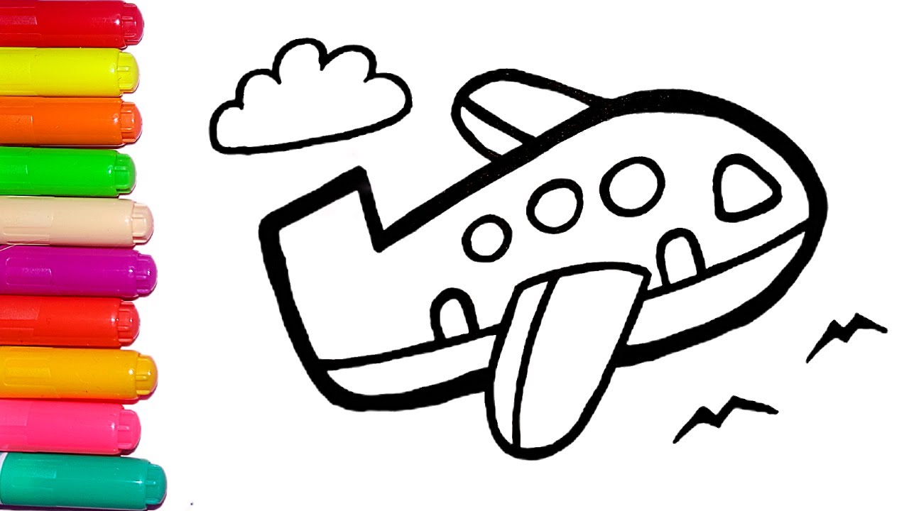 Airplane Drawing and Coloring for Kids, Toddlers | How to draw an ...