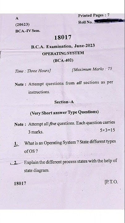 BCA 4th semester exam june -2023 // Operating system // (code-402) for ...
