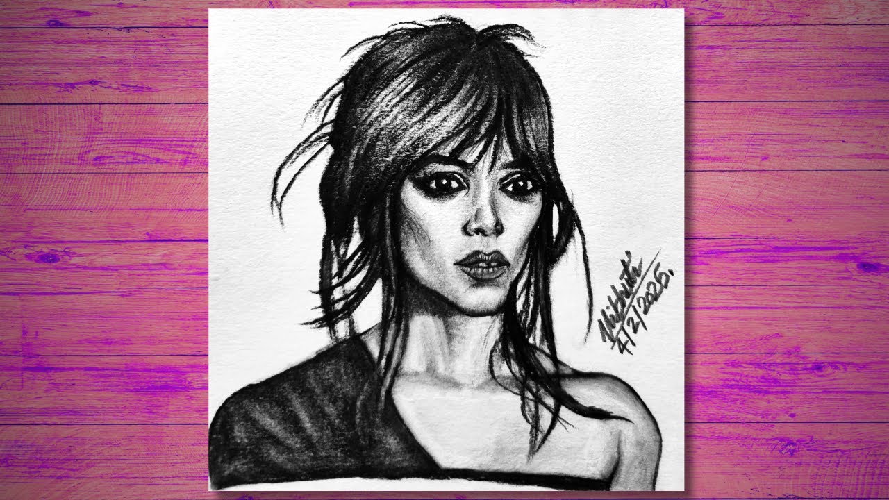 How To Draw Jenna Ortega | Charcoal Pencil ️ Drawing Sketch | Easy ...