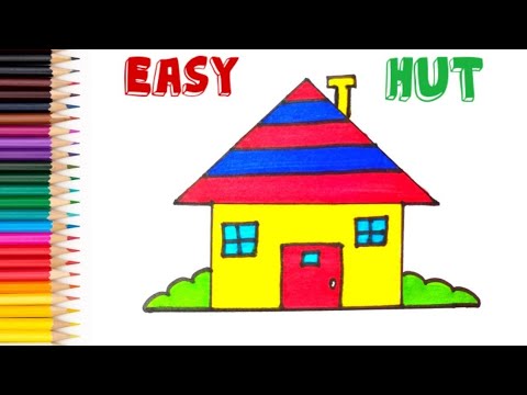 Easy Hut drawing ||How To draw ️ a Hut ||How to do color🌈 in hut|| for ...