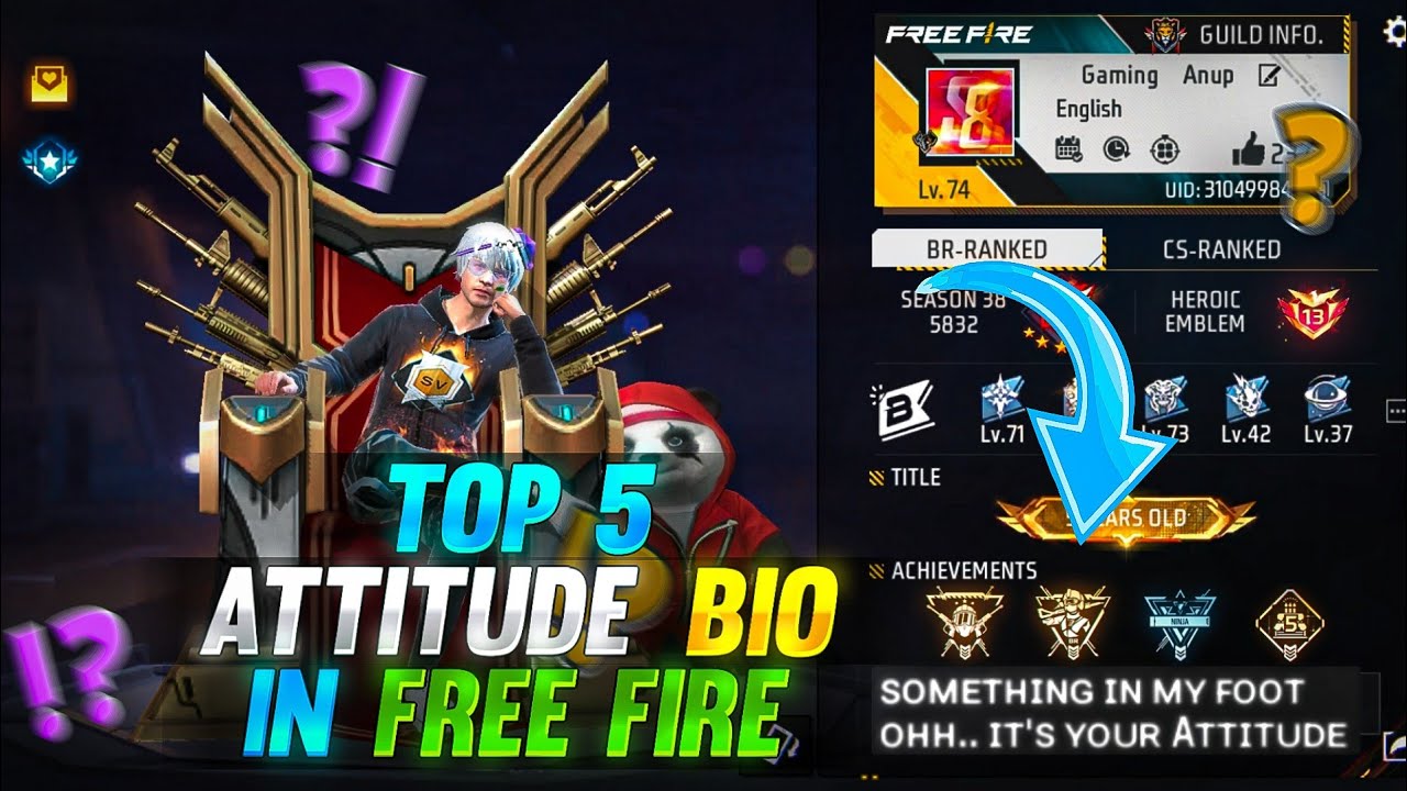 Top 5 Attitude Signatures Of Your Free Fire Profile 🔥 || Best Signature ...