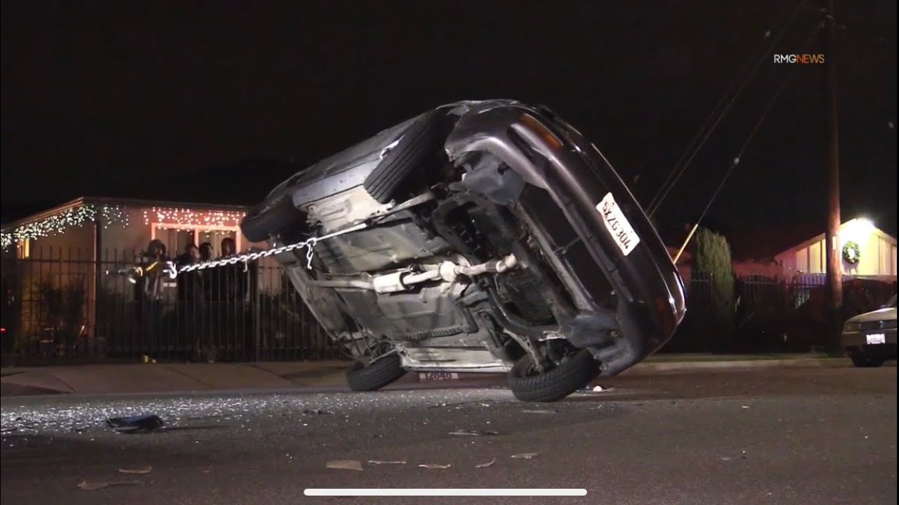 HIT AND RUN DRIVER CRASHES INTO PARKED CARS AND OVERTURNS BEFORE ...