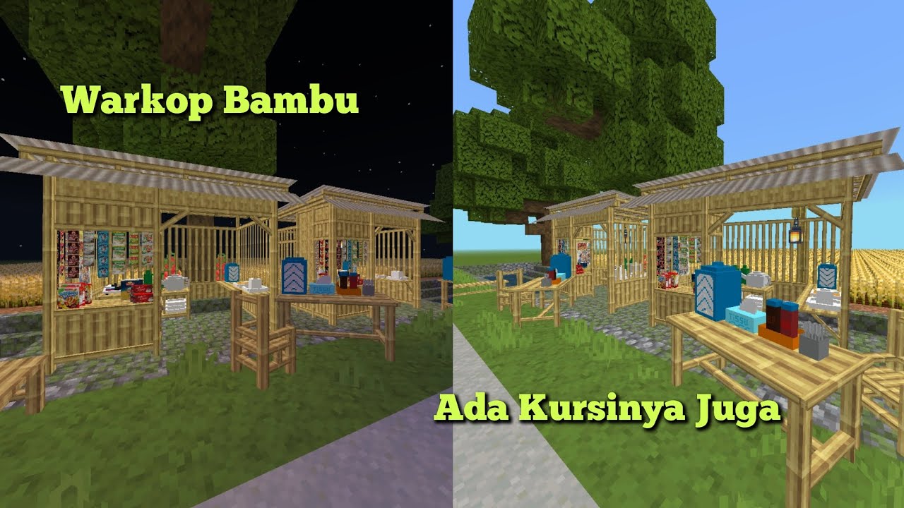 MINECRAFT || Addon Warkop Bambu Asri Dan Lengkap Dengan Kursinya ...