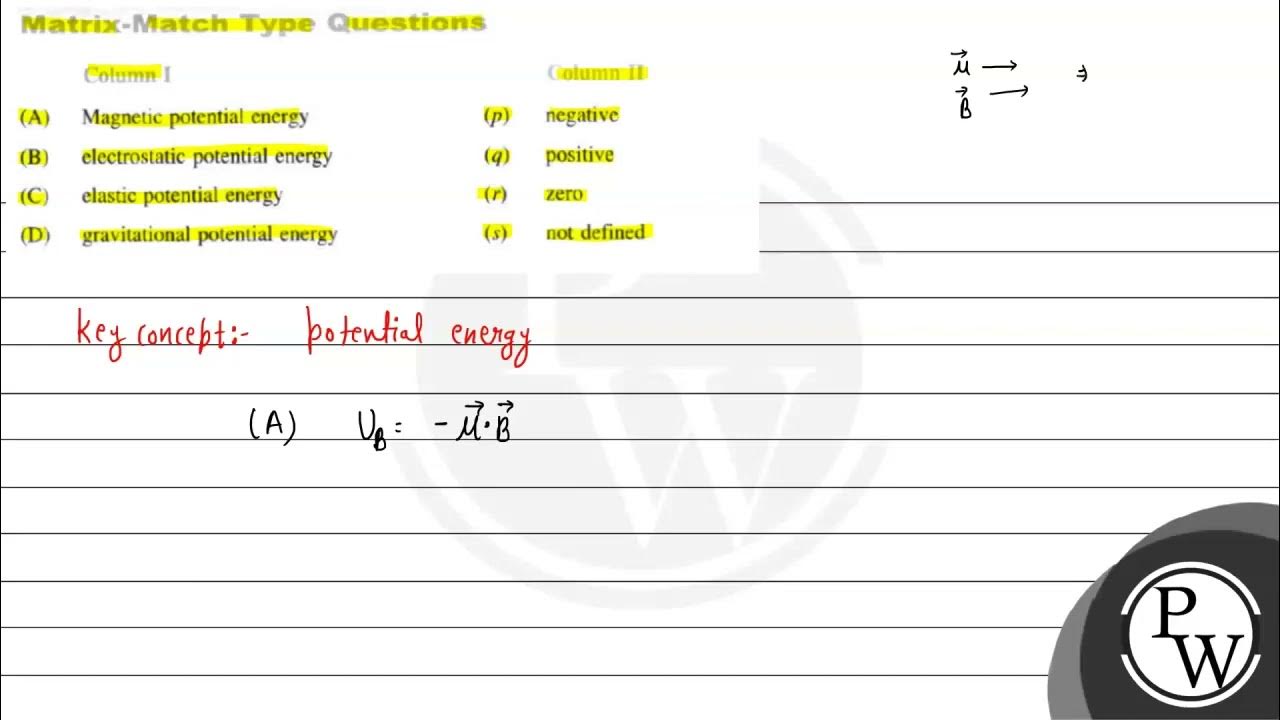 Matrix-Match Type Questions \( \begin{array}{llll} & \text { Column I } & & \text { Column II ...