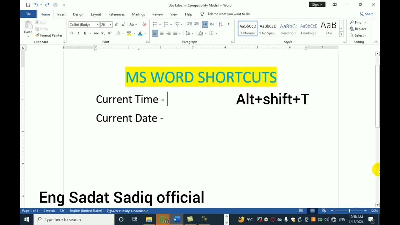 MS Word shortcuts . current time and current date 🌹🌹 - YouTube