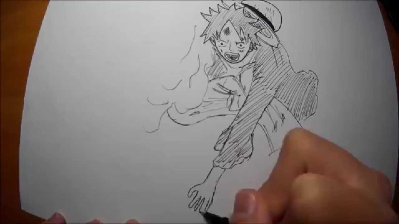 How to draw Luffy # 2 Gomu Gomu no Red Hawk (speedraw) - YouTube