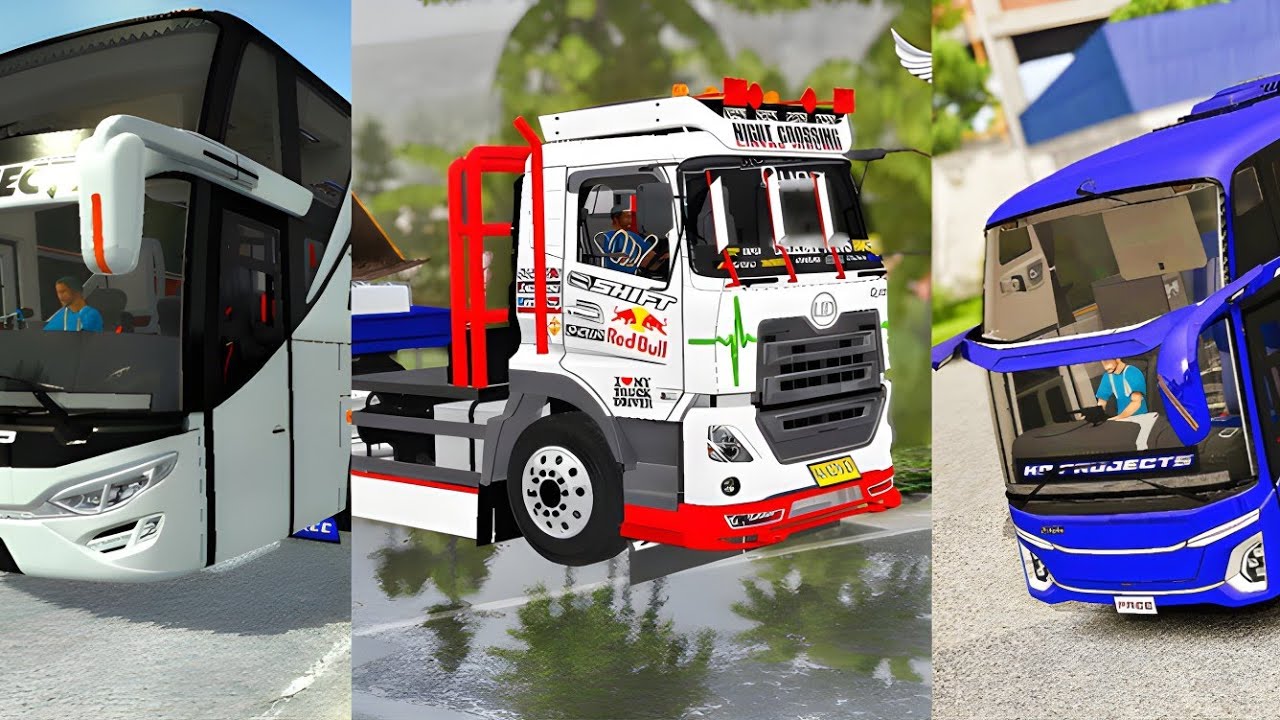 INDONESIA BUS SIMULATOR GAMEPLAY | 3 VEHICLE RUN BUS TRUCK BUS ...