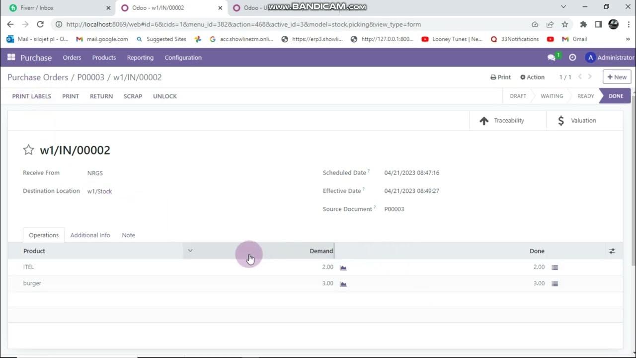 Receiving goods with serial numbers odoo 16 - YouTube
