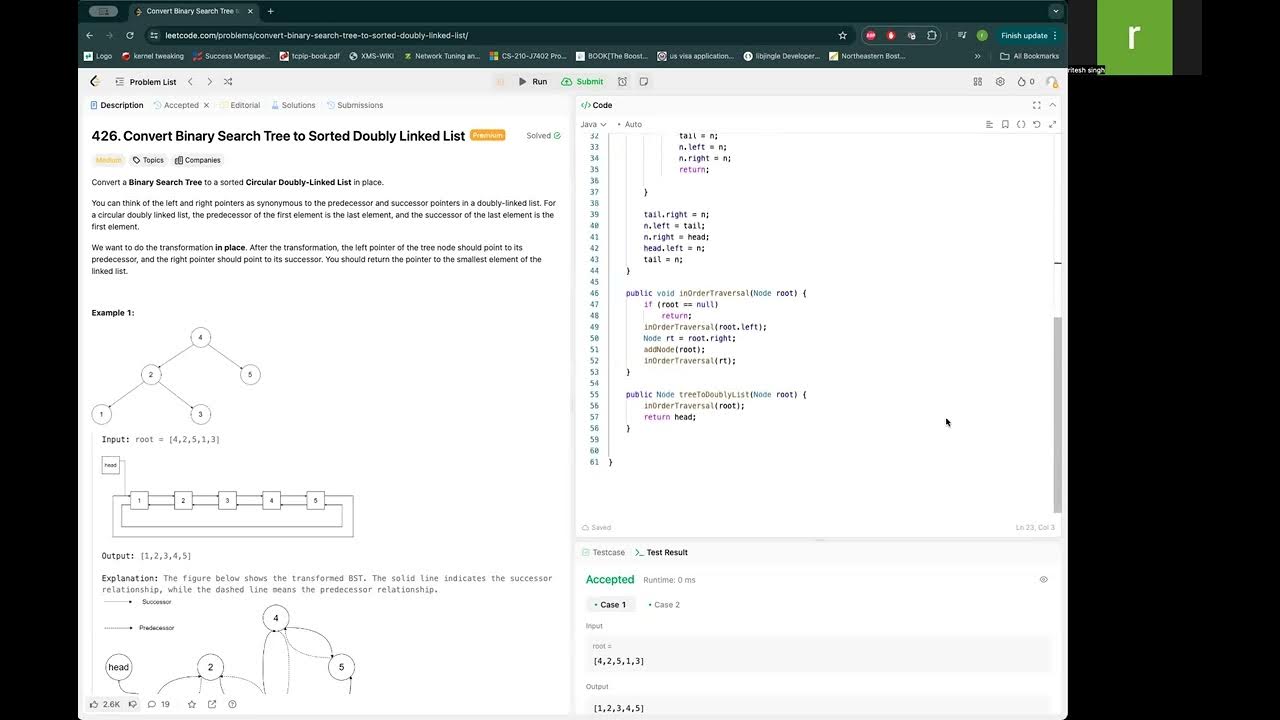 Leetcode 426: Convert Binary Search Tree to Sorted Doubly Linked List - YouTube