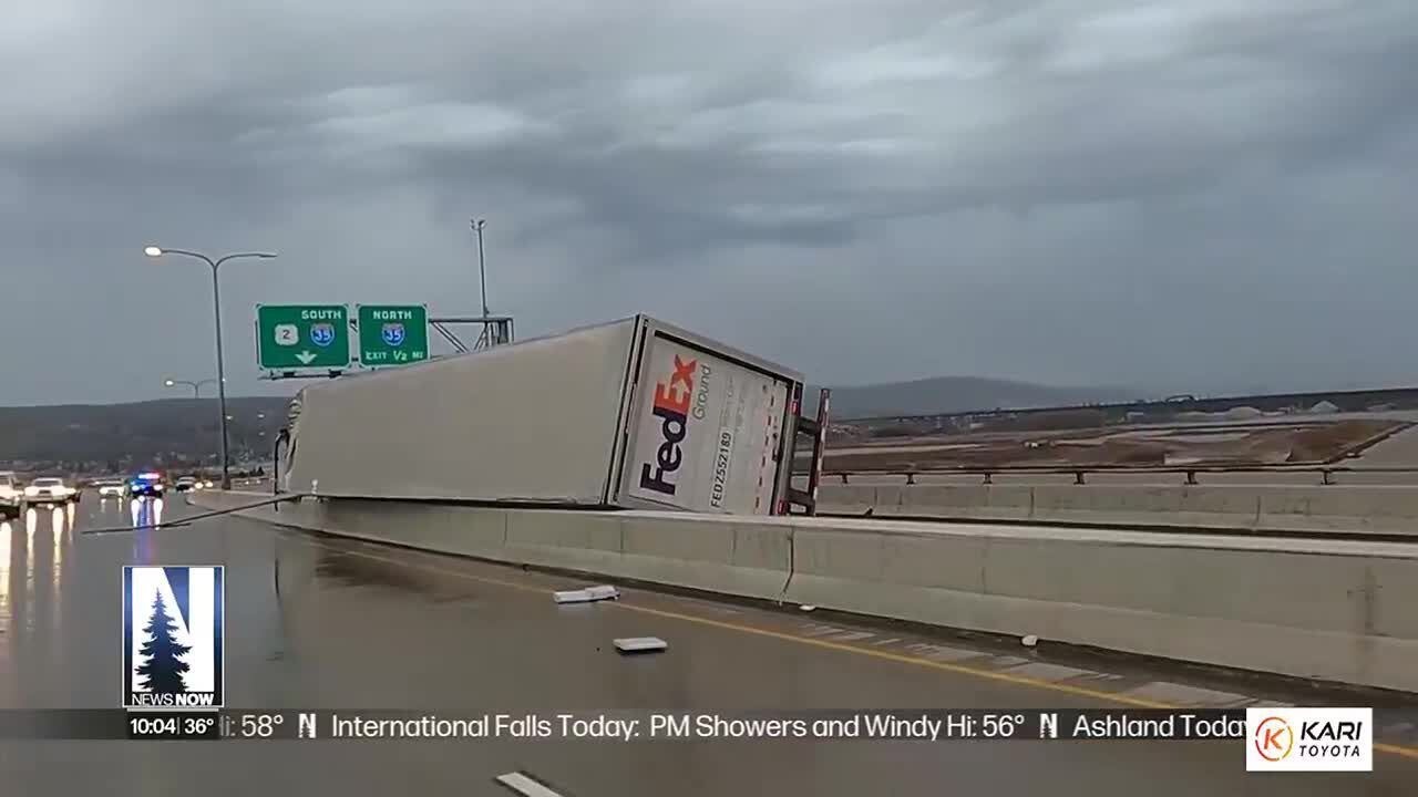 Bong Bridge reopens after semi-truck blows over Tuesday evening - YouTube