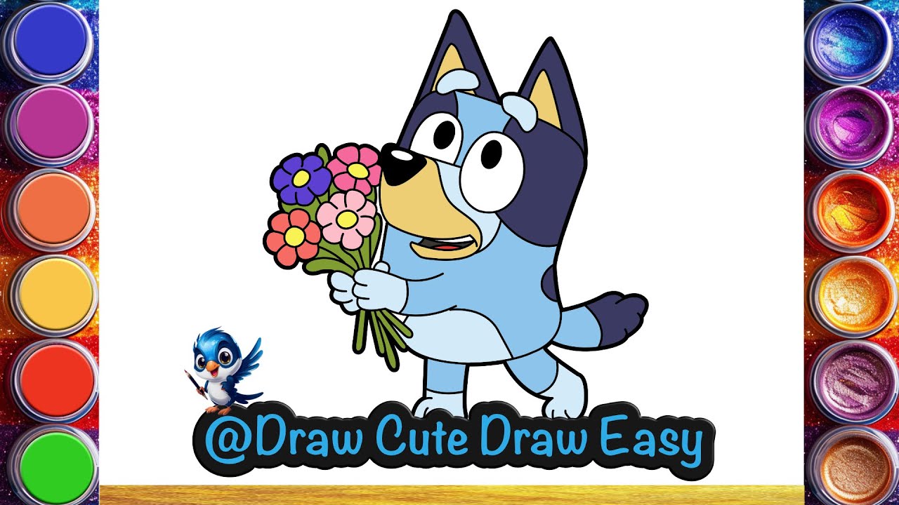 How to draw bluey💙💙💙🌈 | step-by-step bluey drawing| colouring ...