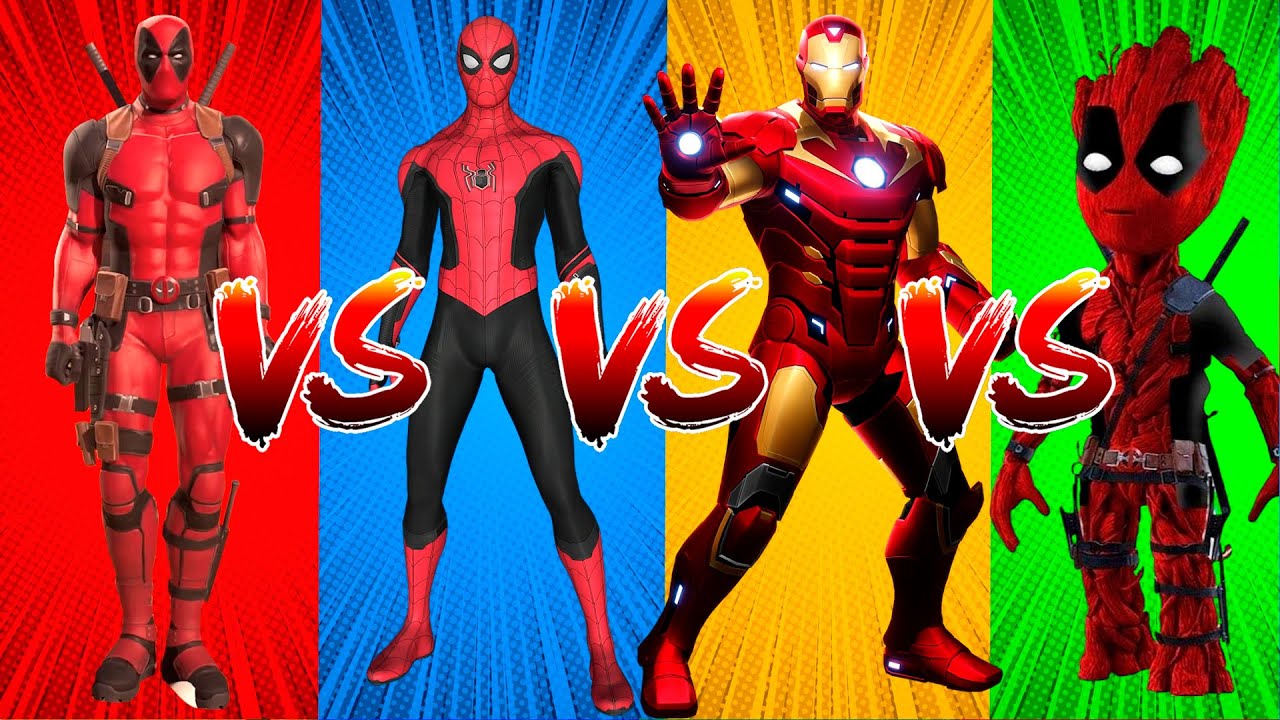 SUPERHERO COLOR DANCE CHALLENGE Deadpool vs Spiderman vs Iron Man vs ...