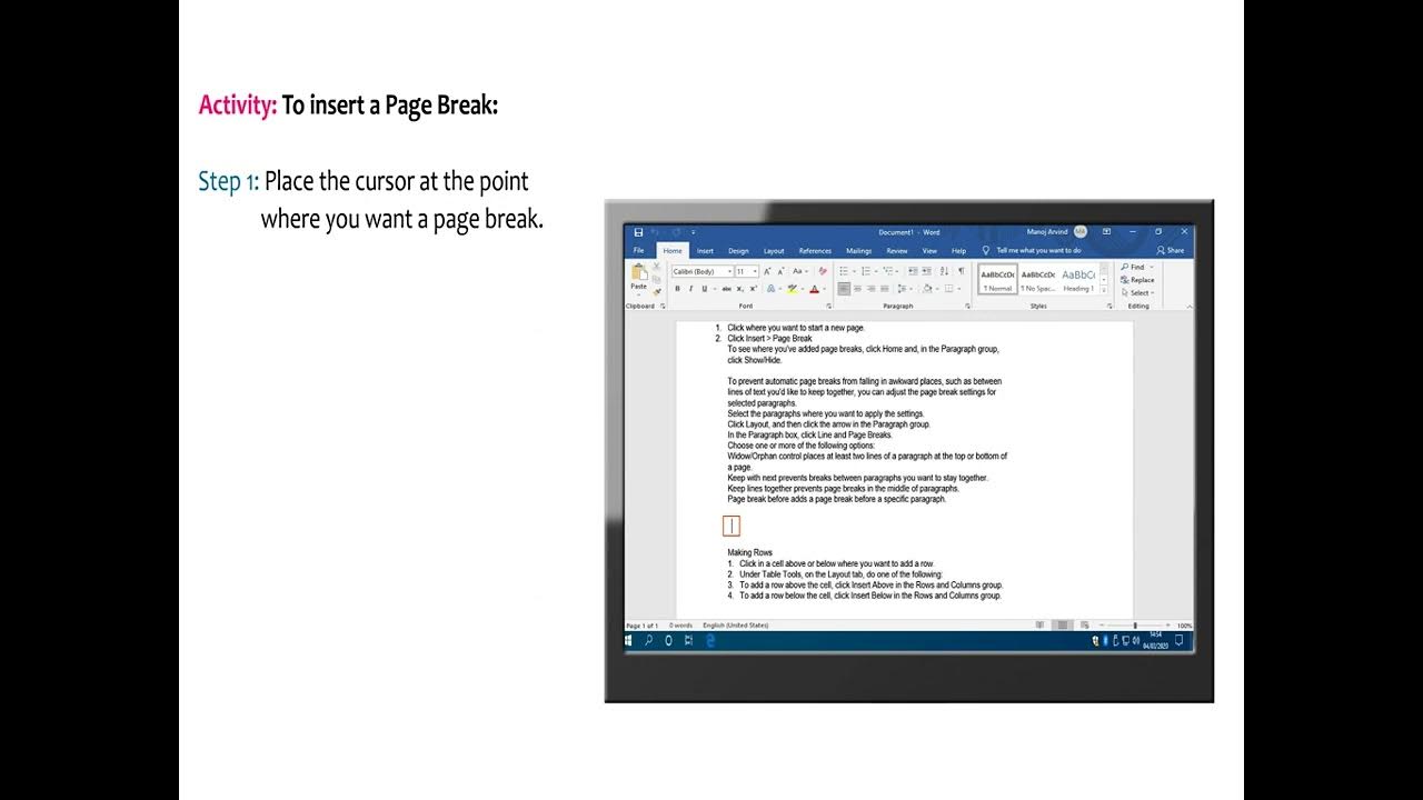 Activity 2.2:To insert a Page Break. - YouTube