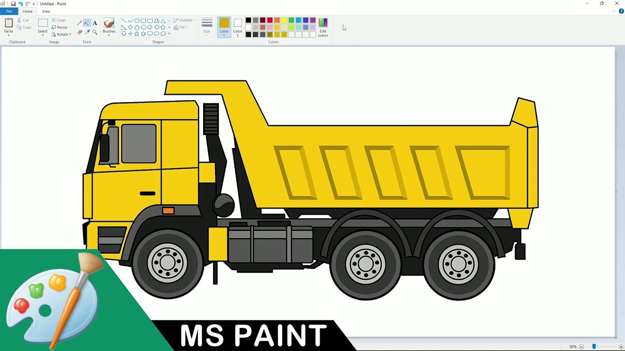 How to draw Dump truck in MS Paint | Easy step by step drawing - YouTube