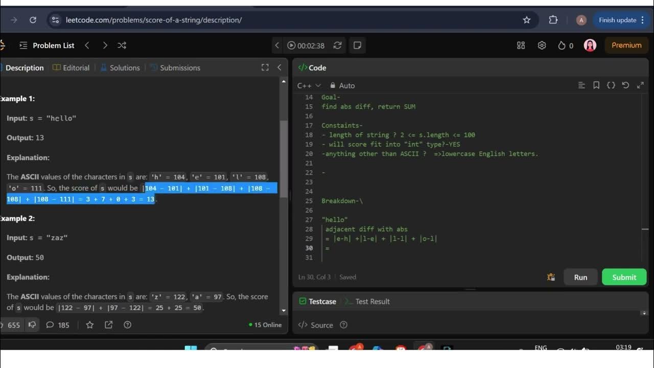 3110. Score of a String -Leetcode - YouTube