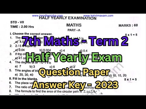 7th Maths Term 2 - Half Yearly Question Paper 2023 - YouTube