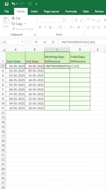 Calculate Working Days in Excel Using NETWORKDAYS Formula | Excel Tips & Tricks - YouTube
