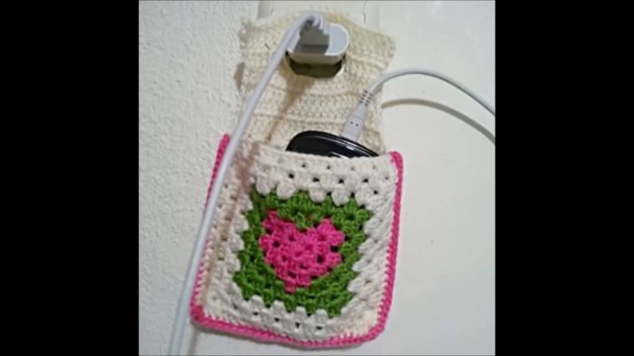 crochet mobile charger holder - YouTube