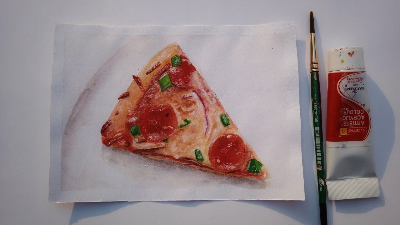Yummy! Acrylic painting of pizza slice / realistic artwork - YouTube